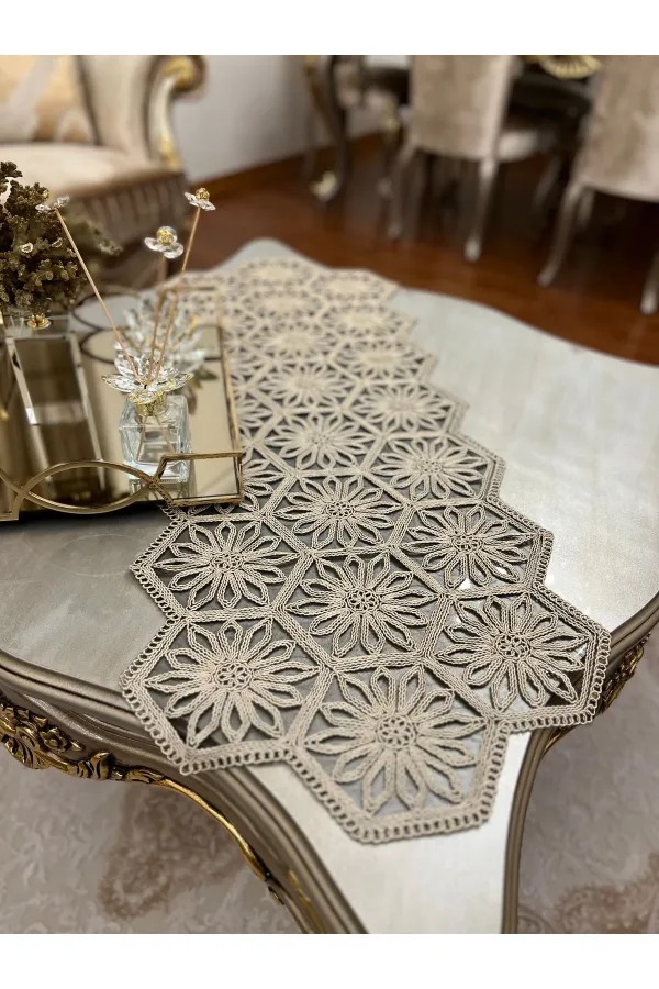 Fransız Dantel Detaylı Tek Runner, Masa Üzerine Runner, Masa Örtüsü ...